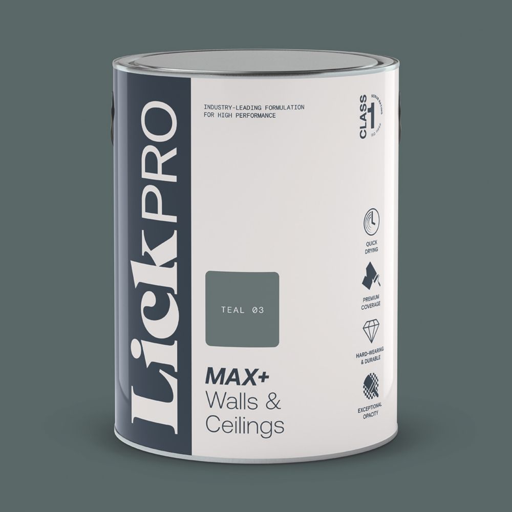 LickPro Max+ 5Ltr Teal 03 Matt Emulsion Paint - Screwfix