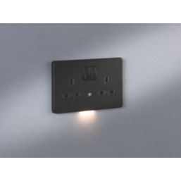 Knightsbridge 13A 2-Gang DP Switched Socket & Night Light Matt Black ...