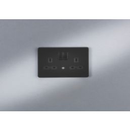 Knightsbridge 13A 2-Gang DP Switched Socket & Night Light Matt Black ...