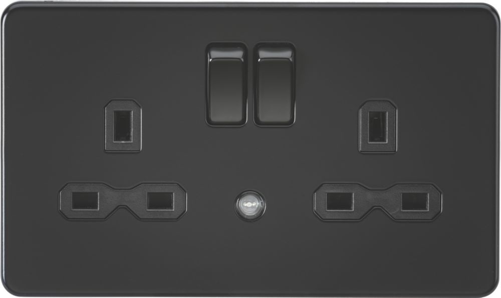 Knightsbridge 13A 2-Gang DP Switched Socket & Night Light Matt Black ...