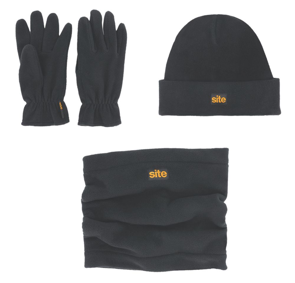Site Polar Fleece Accessory Pack Black 3 Piece Set - Screwfix