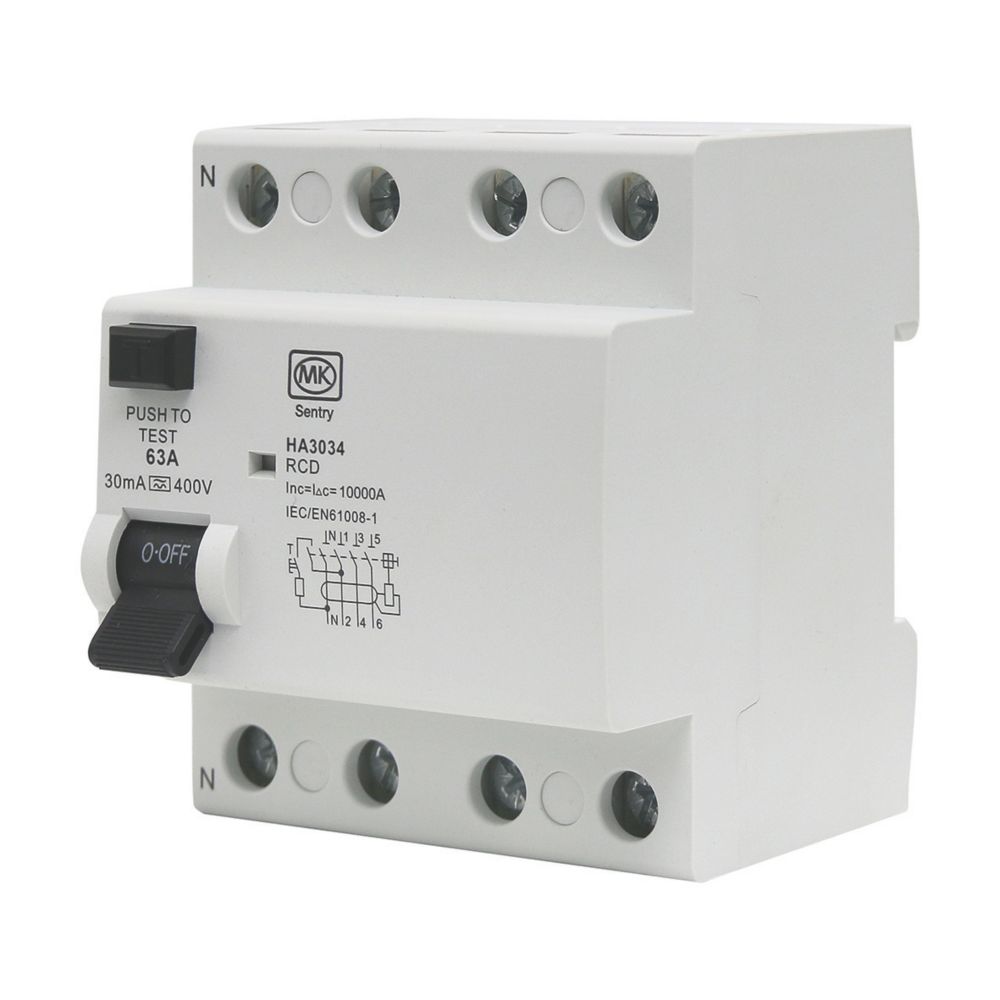MK Sentry HA3034 63A 30mA 4-Pole B Curve 3-Phase RCD - Screwfix