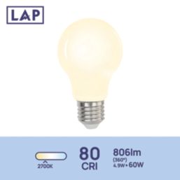 LAP E27 A60 LED Light Bulb Milky 806lm 4.9W 4 Pack - Screwfix