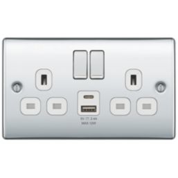 British General Nexus Metal 13A 2-Gang SP Switched Socket + 2.4A 12W 2 ...
