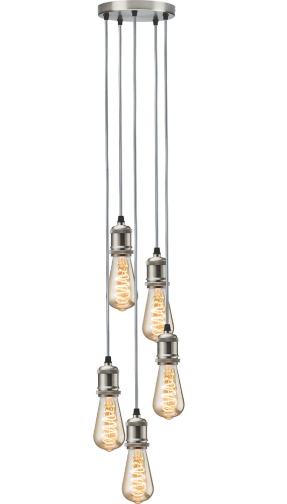Knightsbridge Vintage Style 5-Light Pendant Brushed Chrome - Screwfix