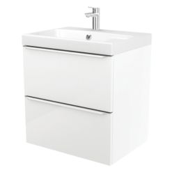 Imandra Wall-Mounted Vanity Unit Gloss White 600mm x 450mm x 600mm ...