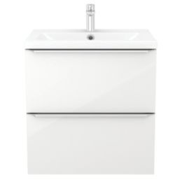Imandra Wall-Mounted Vanity Unit Gloss White 600mm x 450mm x 600mm ...