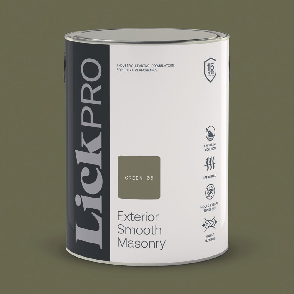 LickPro 5Ltr Smooth Green 05 Masonry Paint - Screwfix
