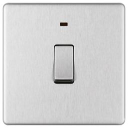 LAP 20A 1-Gang DP Boiler Switch Brushed Stainless Steel with LED - Screwfix