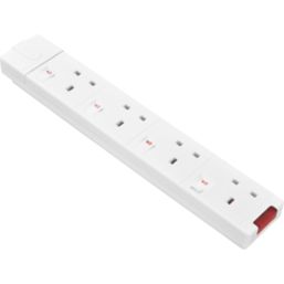 Masterplug 13A 4-Gang Unfused Rewireable Trailing Socket with LED White ...