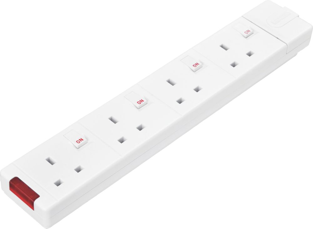Masterplug 13A 4-Gang Unfused Rewireable Trailing Socket with LED White ...