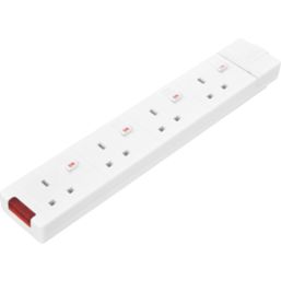 Masterplug 13A 4-Gang Unfused Rewireable Trailing Socket with LED White ...