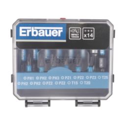 Erbauer 1/4" Hex Shank Mixed Screwdriver Bits 14 Piece Set - Screwfix