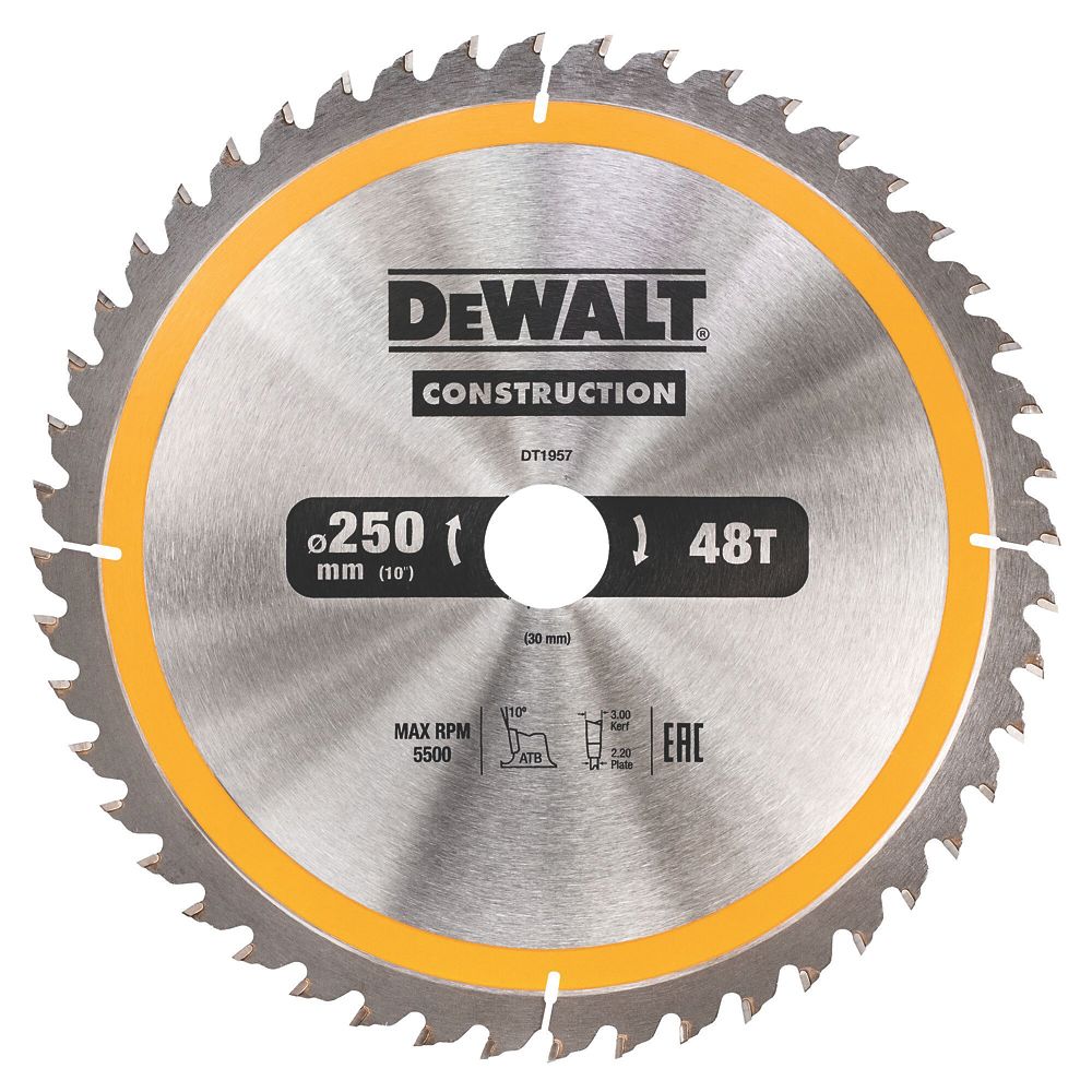 DeWalt Wood Construction Circular Saw Blade 250mm x 30mm 48T