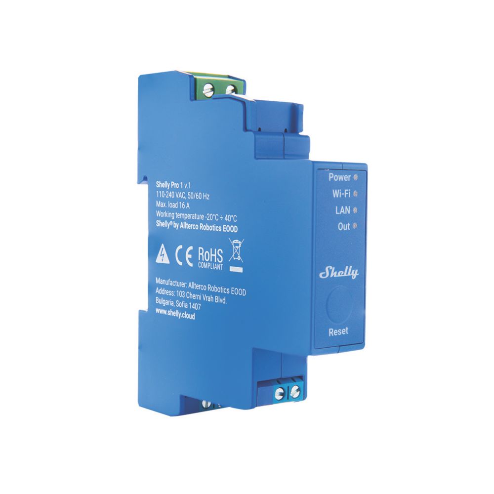Shelly Pro 1 Single-Phase 1-Channel 16A Smart Relay Switch - Screwfix