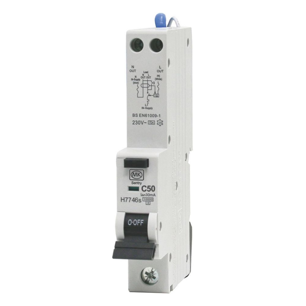 MK Sentry 50A 30mA Type A 1P+N C Curve RCBO - Screwfix