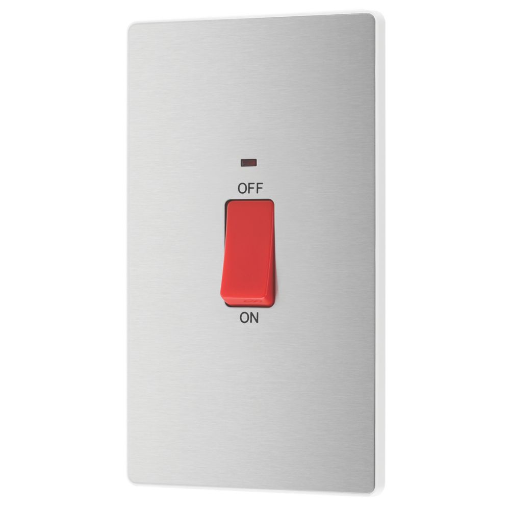 British General Evolve 45A 2-Gang 2-Pole Cooker Switch Brushed Steel ...