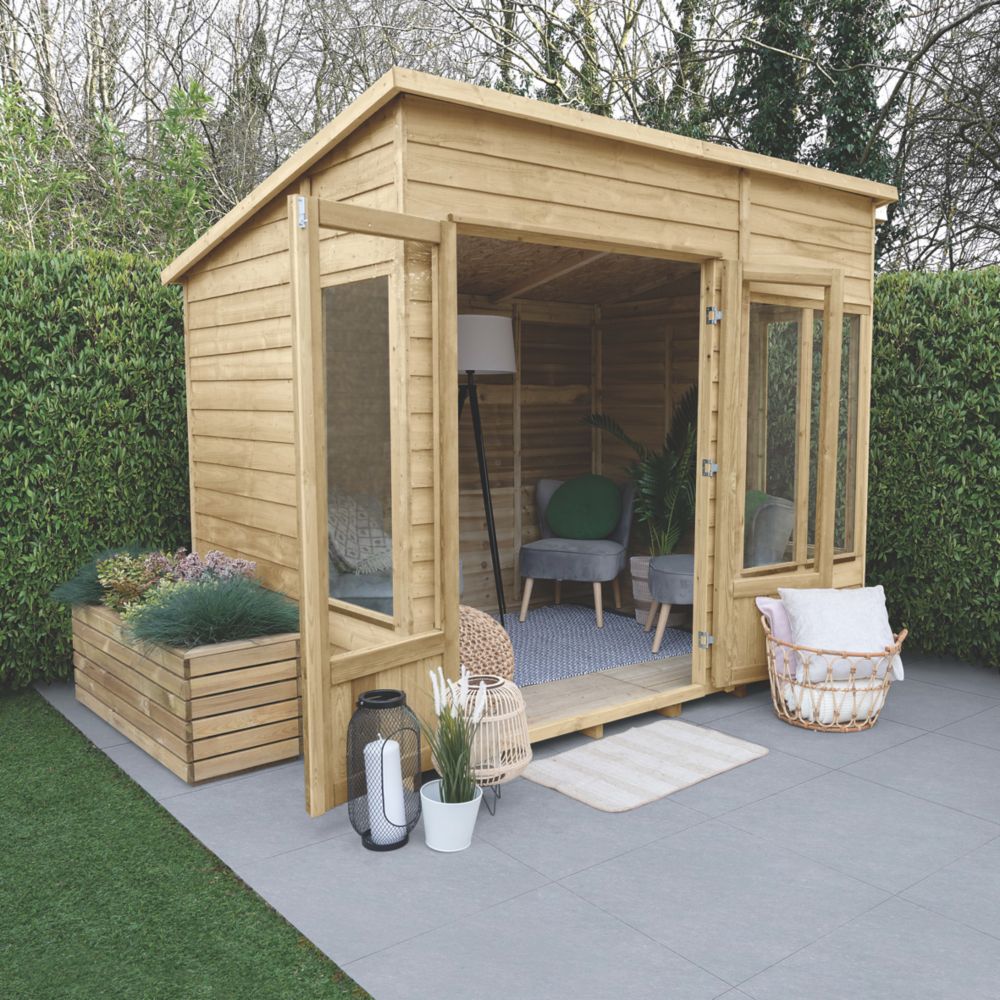 Forest Oakley 8' x 6' (Nominal) Pent Timber Summerhouse with Base ...