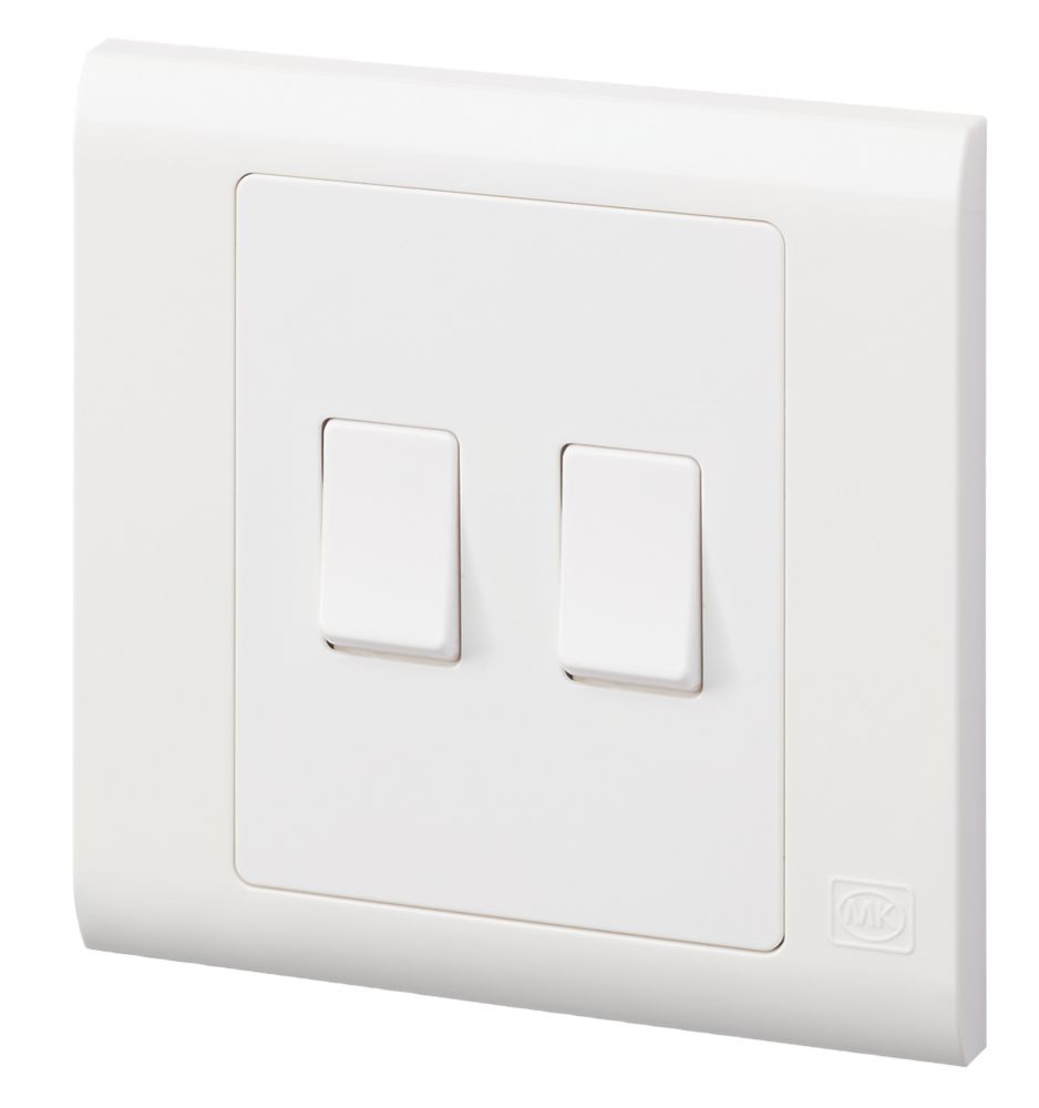 MK Essentials 10AX 2-Gang 2-Way Switch White with Colour-Matched ...
