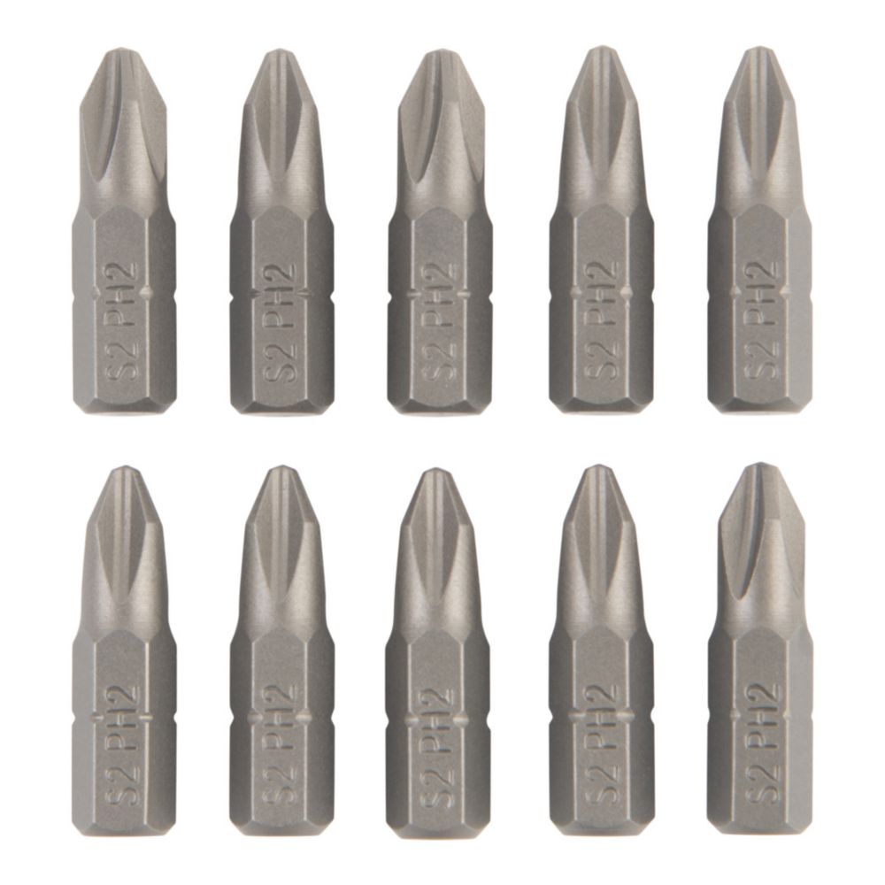 Titan 6.35mm 25mm Hex Shank PH2 Screwdriver Bits 10 Pack - Screwfix
