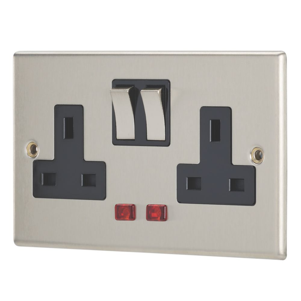 Contactum Iconic 13A 2-Gang DP Switched Socket Outlet Brushed Steel ...