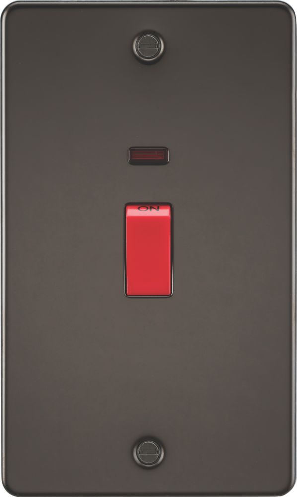 Knightsbridge 45A 2-Gang DP Control Switch Gunmetal with LED - Screwfix