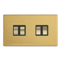 Contactum Lyric 10AX 4-Gang 2-Way Light Switch Brushed Brass with Black ...