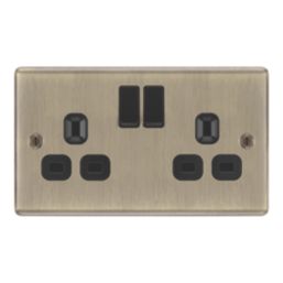 LAP 13A 2-Gang SP Switched Sockets Antique Brass with Black Inserts 5 ...
