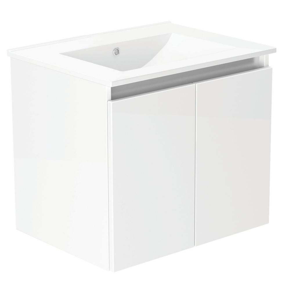 Newland Double Door Wall-Mounted Vanity Unit with Basin Gloss White ...