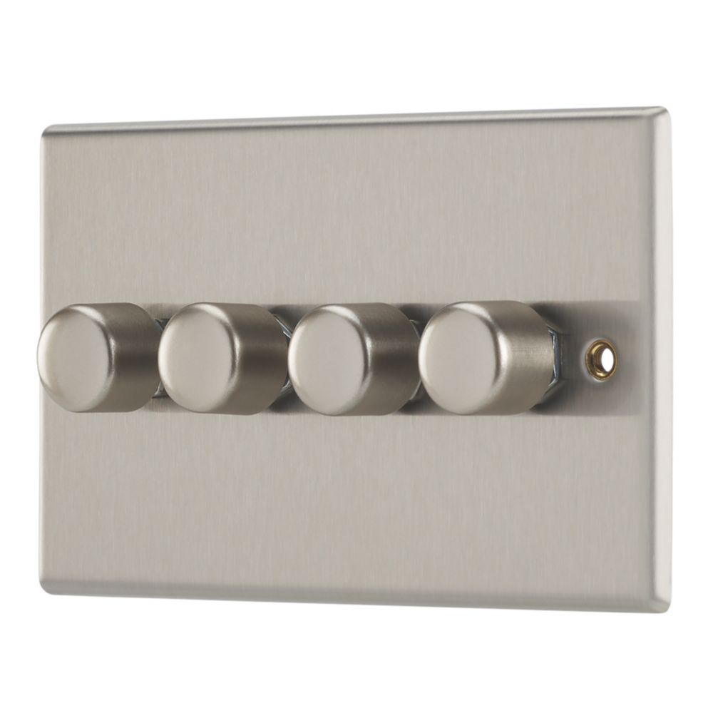 Contactum iConic 4-Gang 2-Way LED Dimmer Switch Brushed Steel - Screwfix