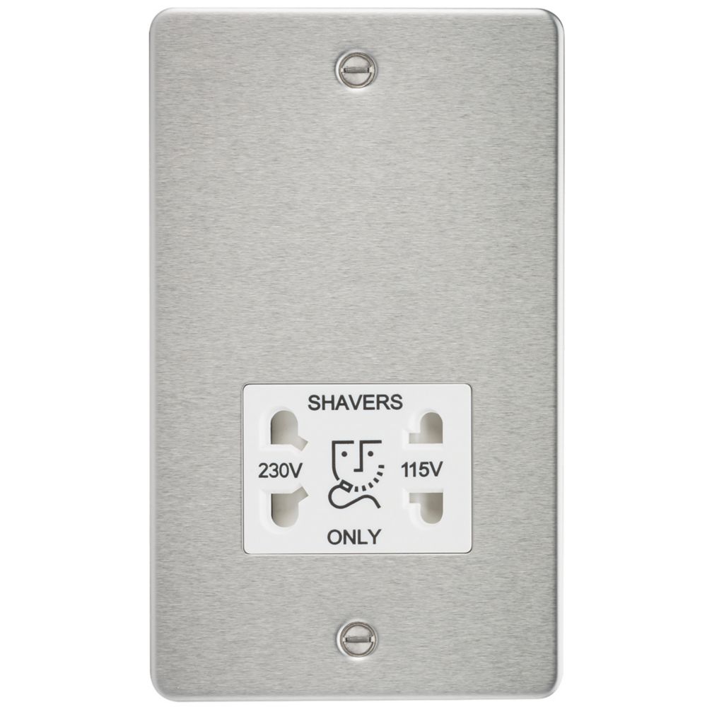 Knightsbridge 2-Gang Dual Voltage Shaver Socket 115 V / 230V Brushed ...