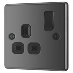 LAP 13A 1 Gang SP Switched Plug Socket Black Nickel with Black Inserts Screwfix