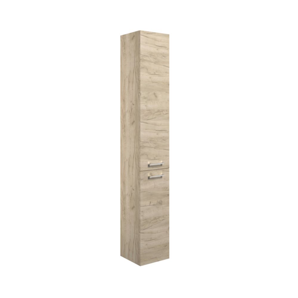 Ohio Tall Floor-Standing Bathroom Storage Unit Oak Effect 350mm x 348mm ...
