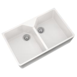 ETAL Comite 2 Bowl Composite Belfast Kitchen Sink White 800mm x 500mm x ...