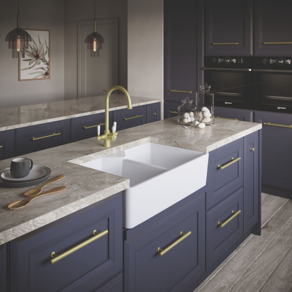 ETAL Comite 2 Bowl Composite Belfast Kitchen Sink White 800mm x 500mm x ...
