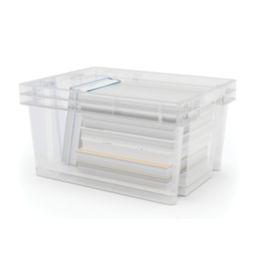Essentials 15Ltr 283mm x 390mm x 200mm Transparent Storage Box 4 Pack ...