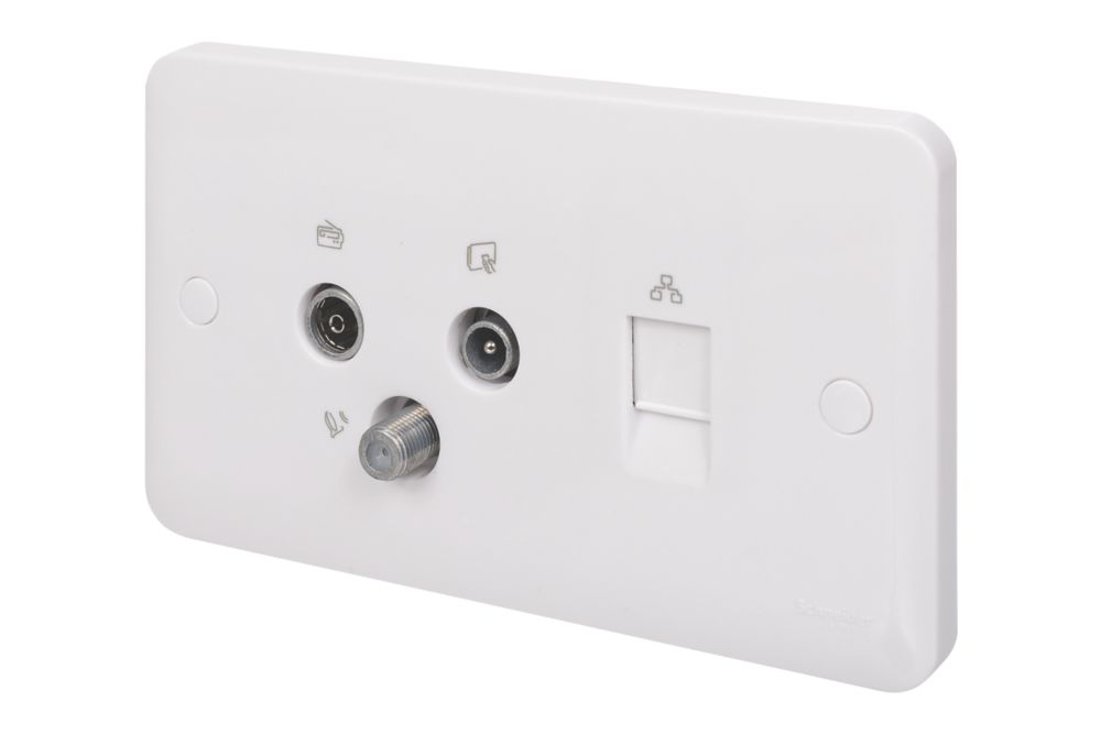 Schneider Electric Lisse 2-Gang Quadruplex Multimedia Socket White with ...