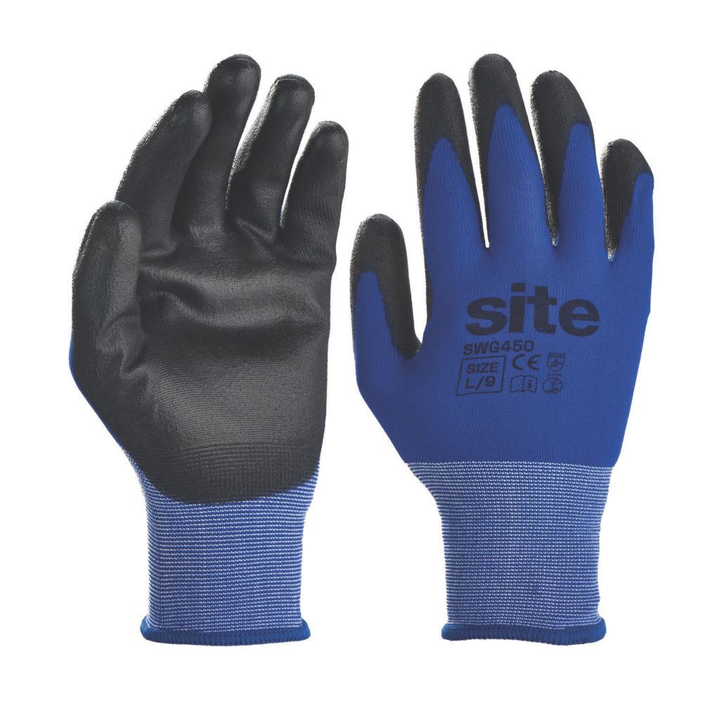 Site SWG450 Safety Gloves Blue Large - Screwfix