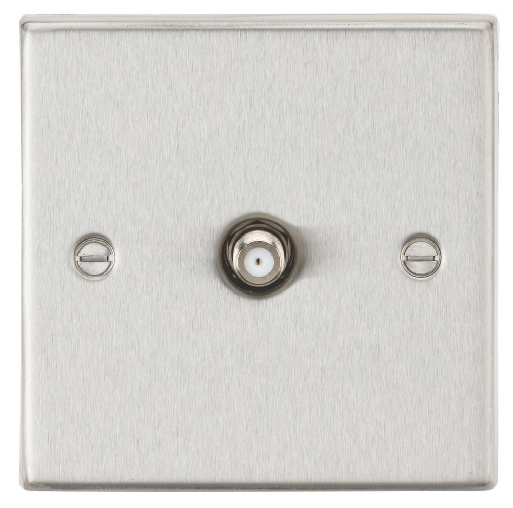 Knightsbridge 1-Gang F-Type Satellite Socket Brushed Chrome - Screwfix