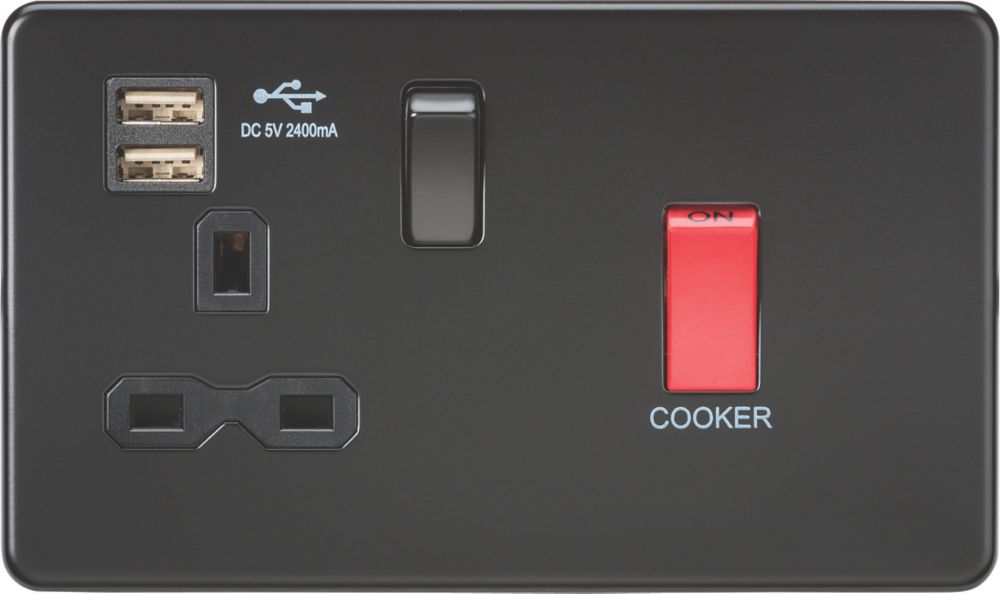 Knightsbridge 45A 1-Gang DP Cooker Switch & 13A DP Switched Socket + 2 ...