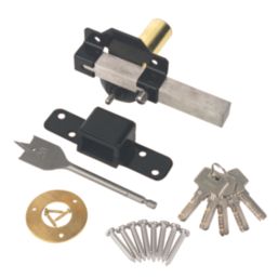 GateMate Black Single Long Throw Lock 70mm 154mm - Screwfix