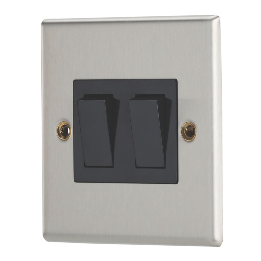 Contactum iConic 10AX 2-Gang Intermediate Switch Brushed Steel with ...