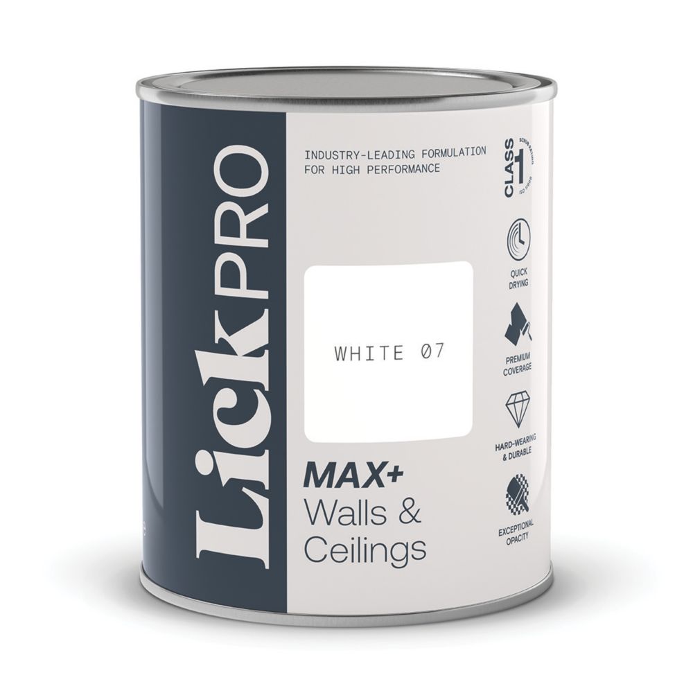 LickPro Max+ 1Ltr White 07 Matt Emulsion Paint - Screwfix