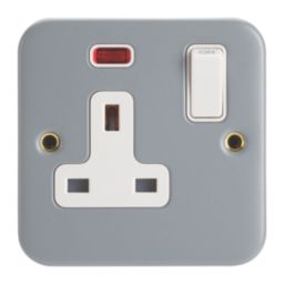 Contactum 13A 1-Gang DP Switched Metal Clad Socket with Neon with White ...