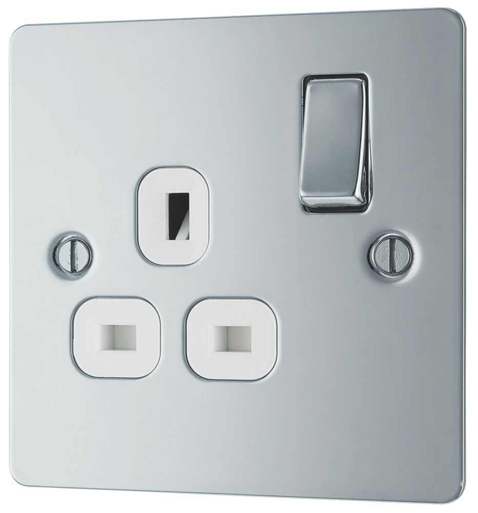 LAP 13A 1-Gang DP Switched Plug Socket Polished Chrome with White ...