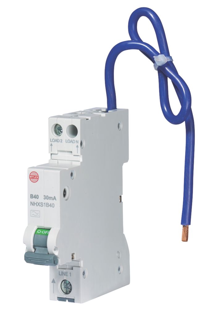 Wylex 40A 30mA Type A DP B Curve Bidirectional Mini RCBO - Screwfix
