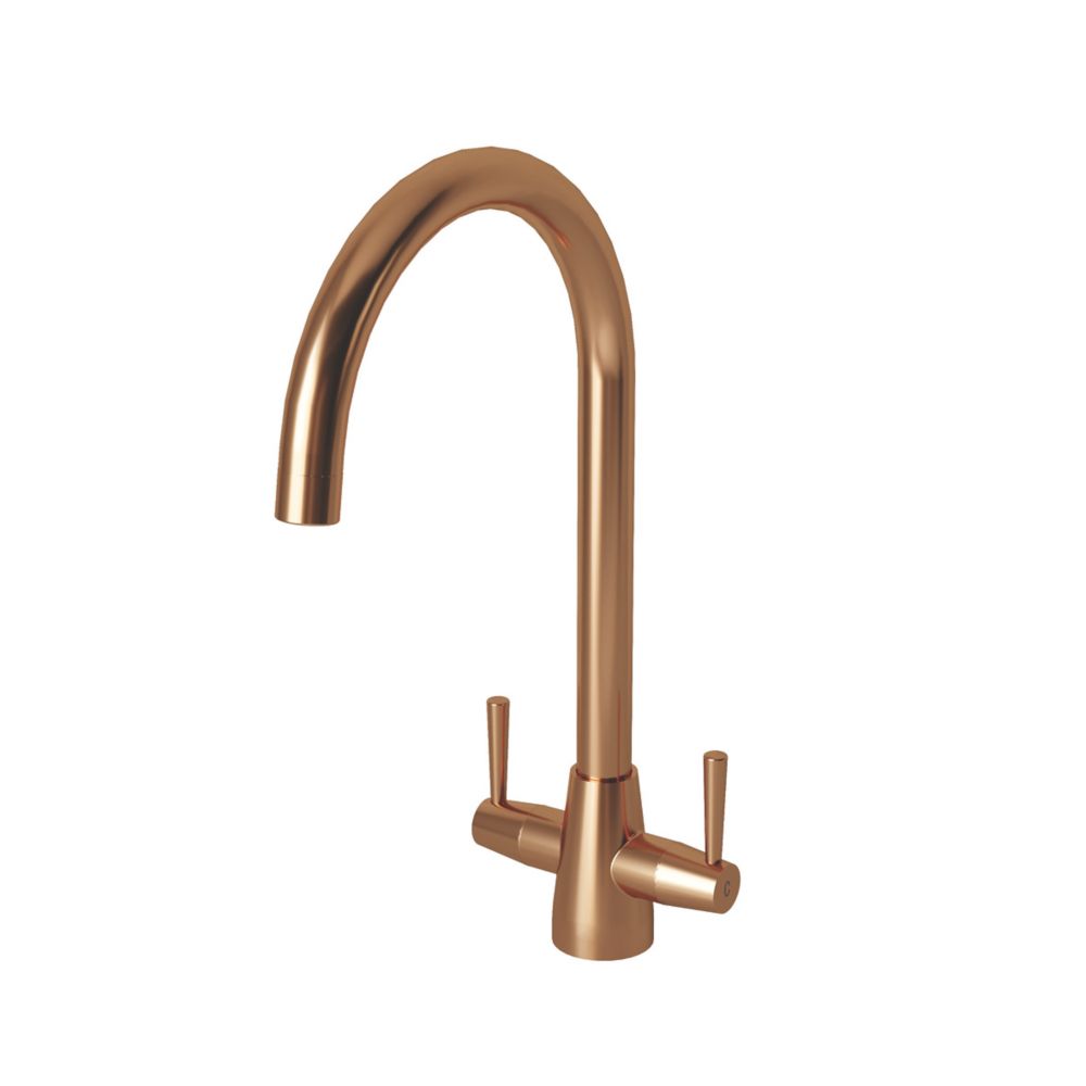ETAL Wick Twin Lever Kitchen Mixer Tap Brushed Copper - Screwfix