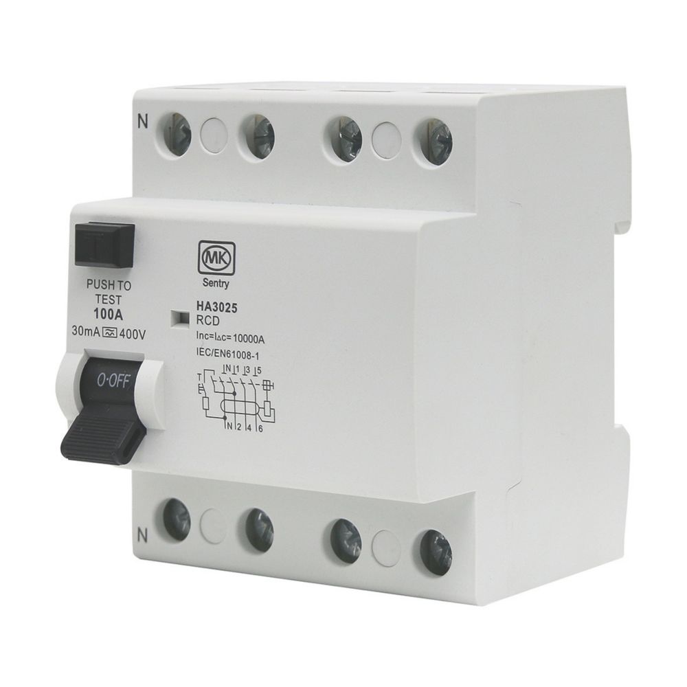 MK Sentry HA3025 100A 30mA 4-Pole A Curve 3-Phase RCD - Screwfix