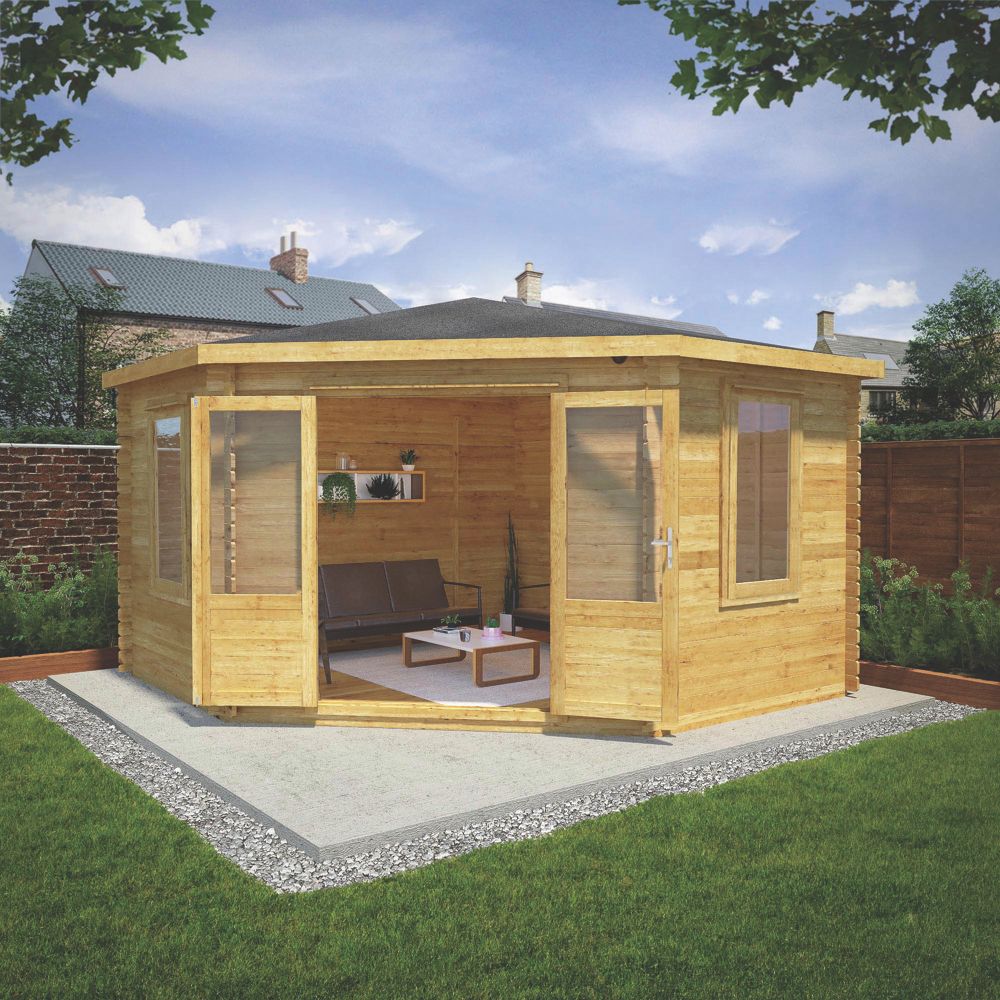 Mercia Corner 12' 6" x 12' 6" (Nominal) Apex Timber Log Cabin - Screwfix