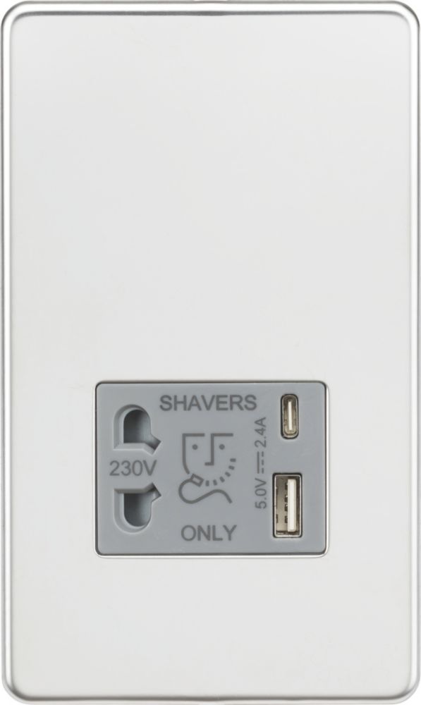 Knightsbridge 2-Gang Single Voltage Shaver Socket+ 2.4A 12W 2-Outlet ... Knightsbridge 2-Gang Single Voltage Shaver Socket+ 2.4A 12W 2-Outlet ...